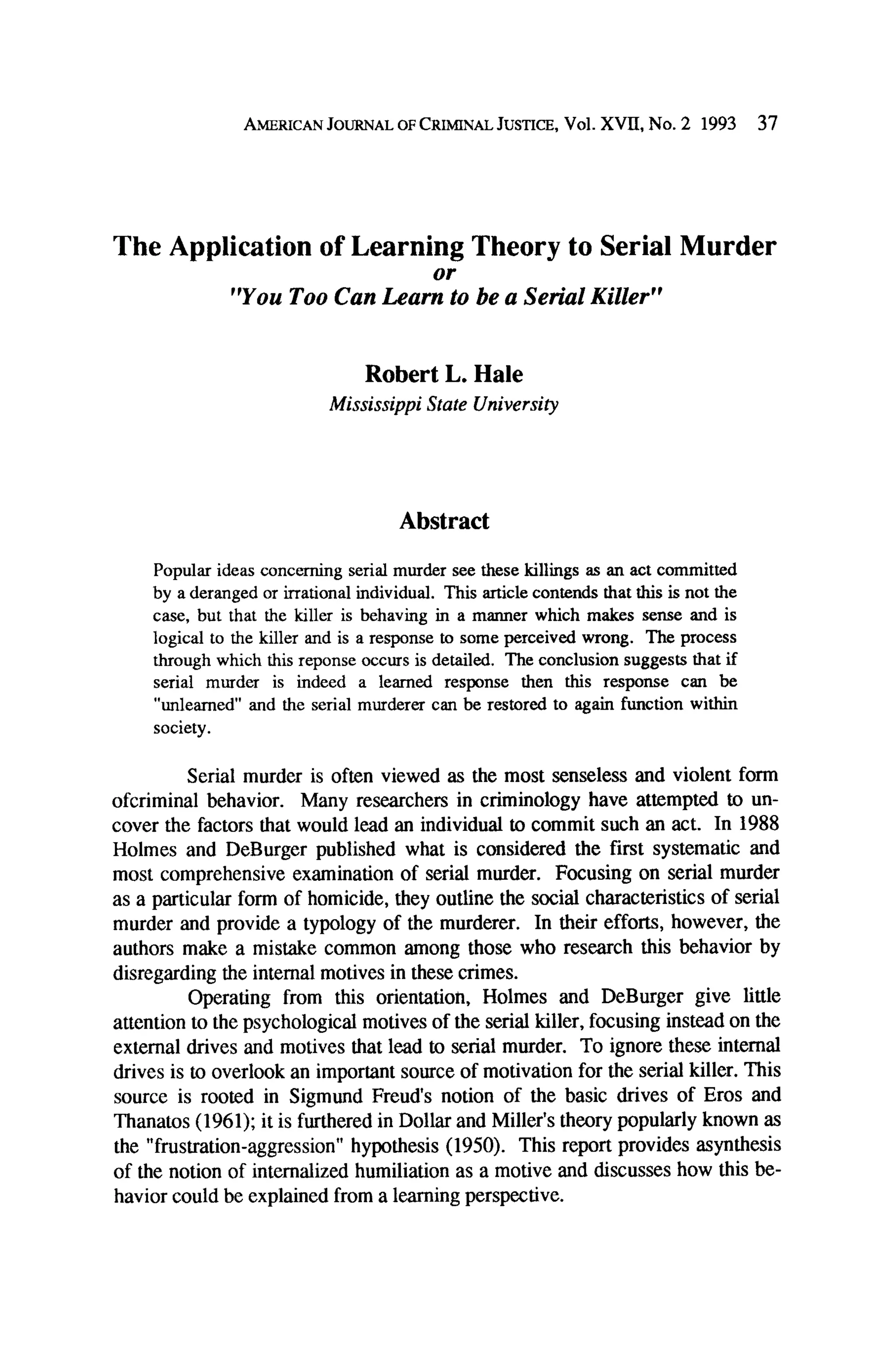 Application of learning theory to serial murder | PDF