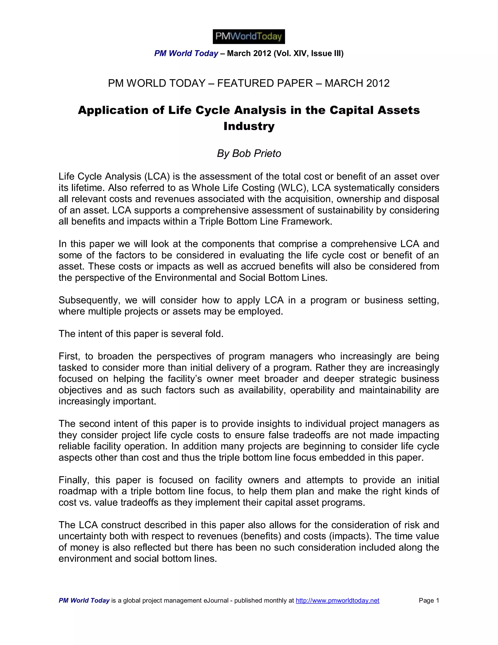 Application Of Life Cycle Analysis | PDF