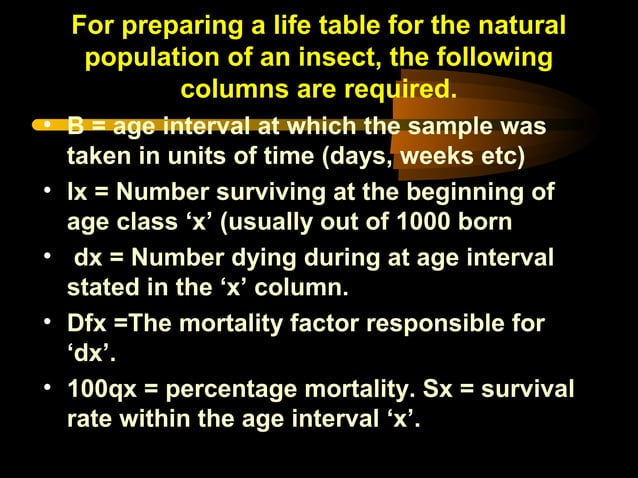 Application of life tables in insect pest management | PPT | Science