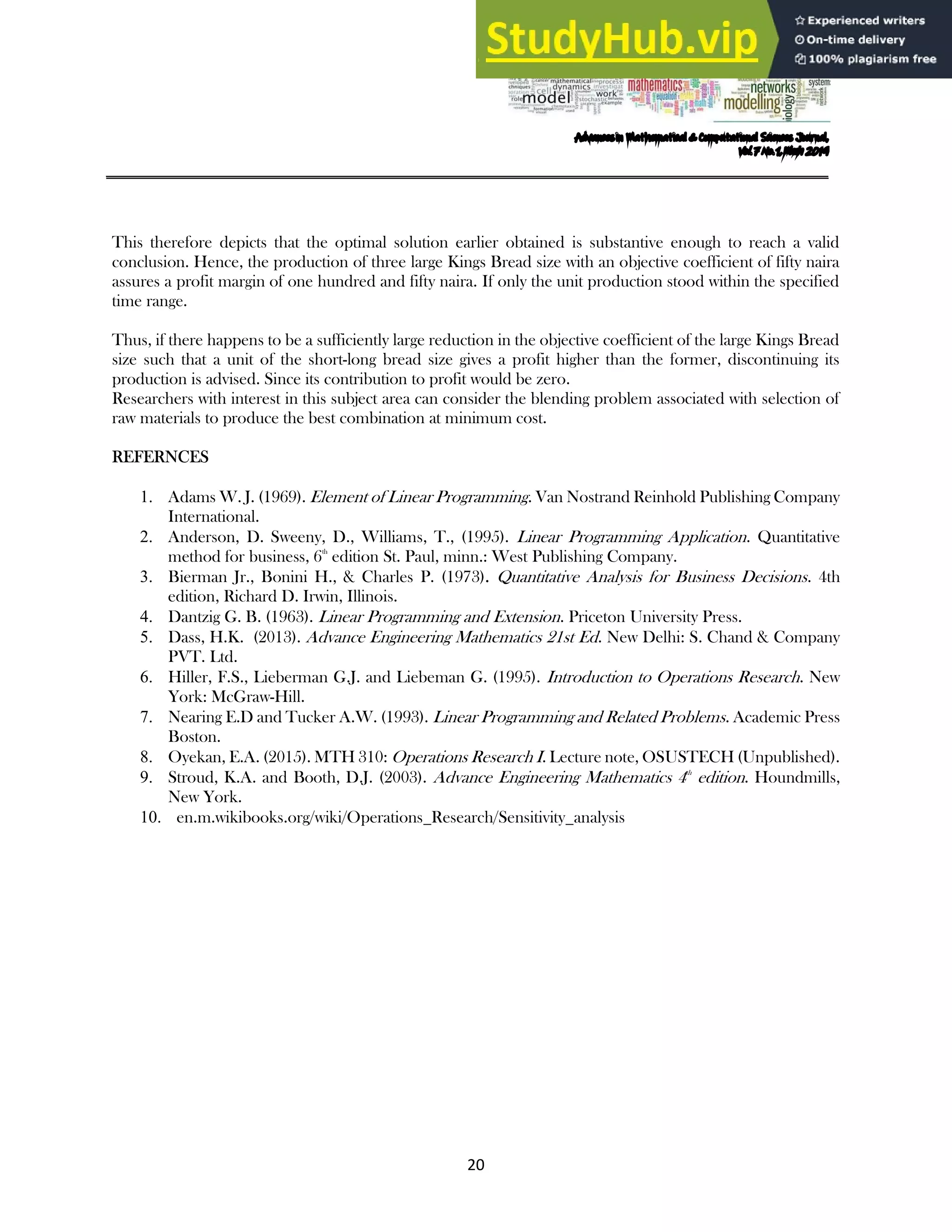 Application of Linear Programming to Profit Maximization (A Case Study ...