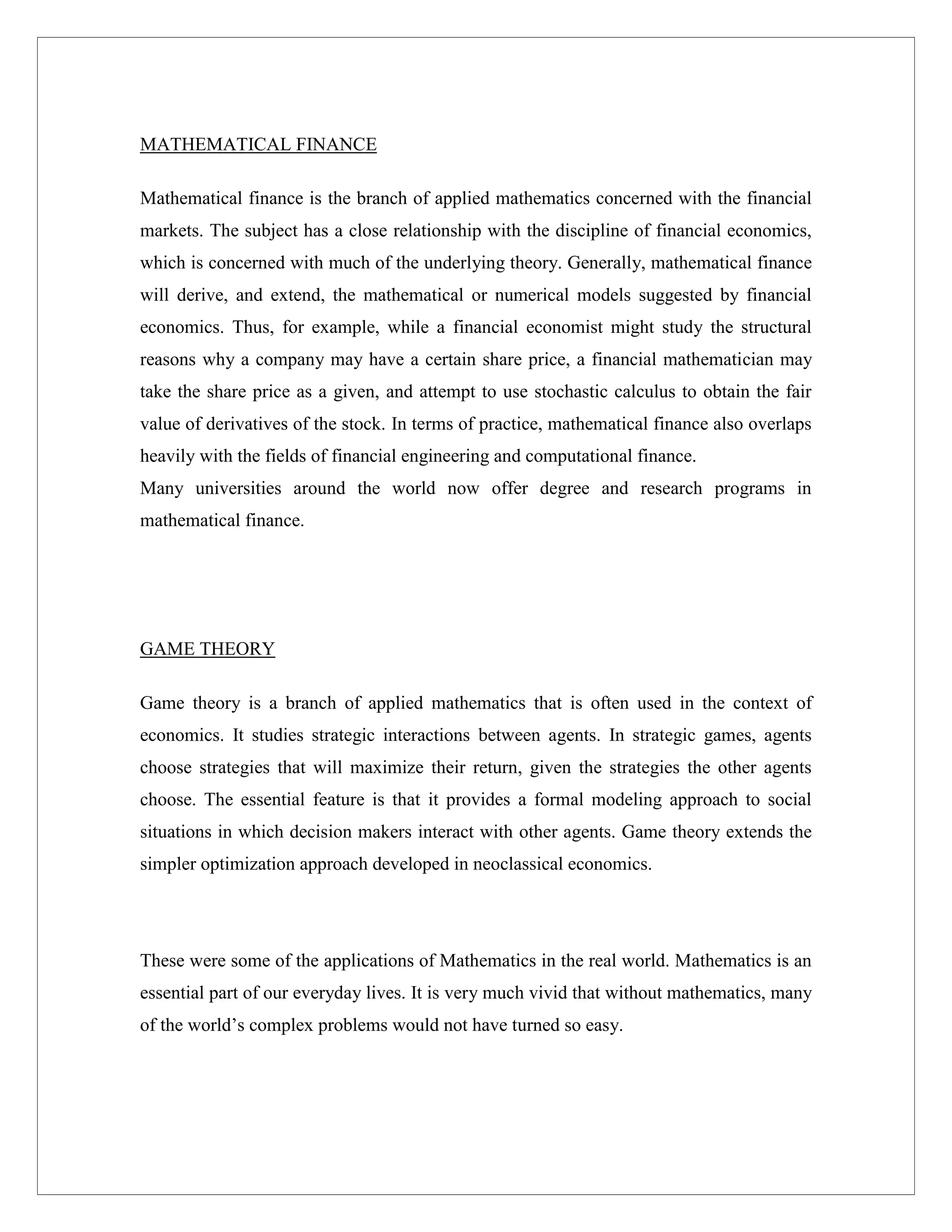 Application of Mathematics | PDF