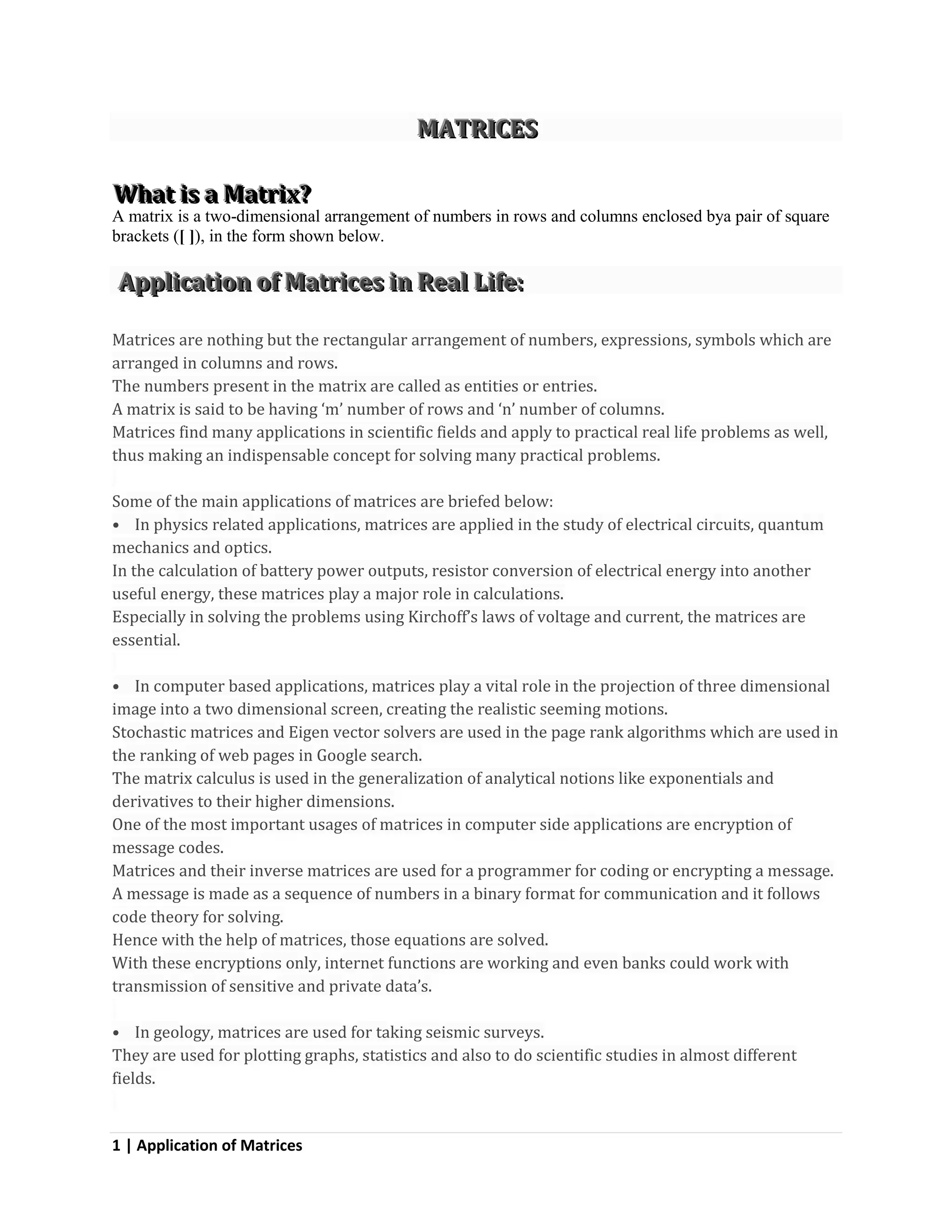 Application of matrices in real life | DOCX