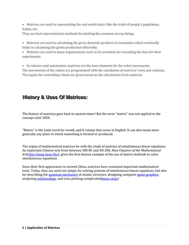 Application of matrices in real life | DOCX