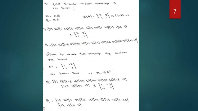 Application of matrix multiplication (cryptography) with solved problem | PPTX