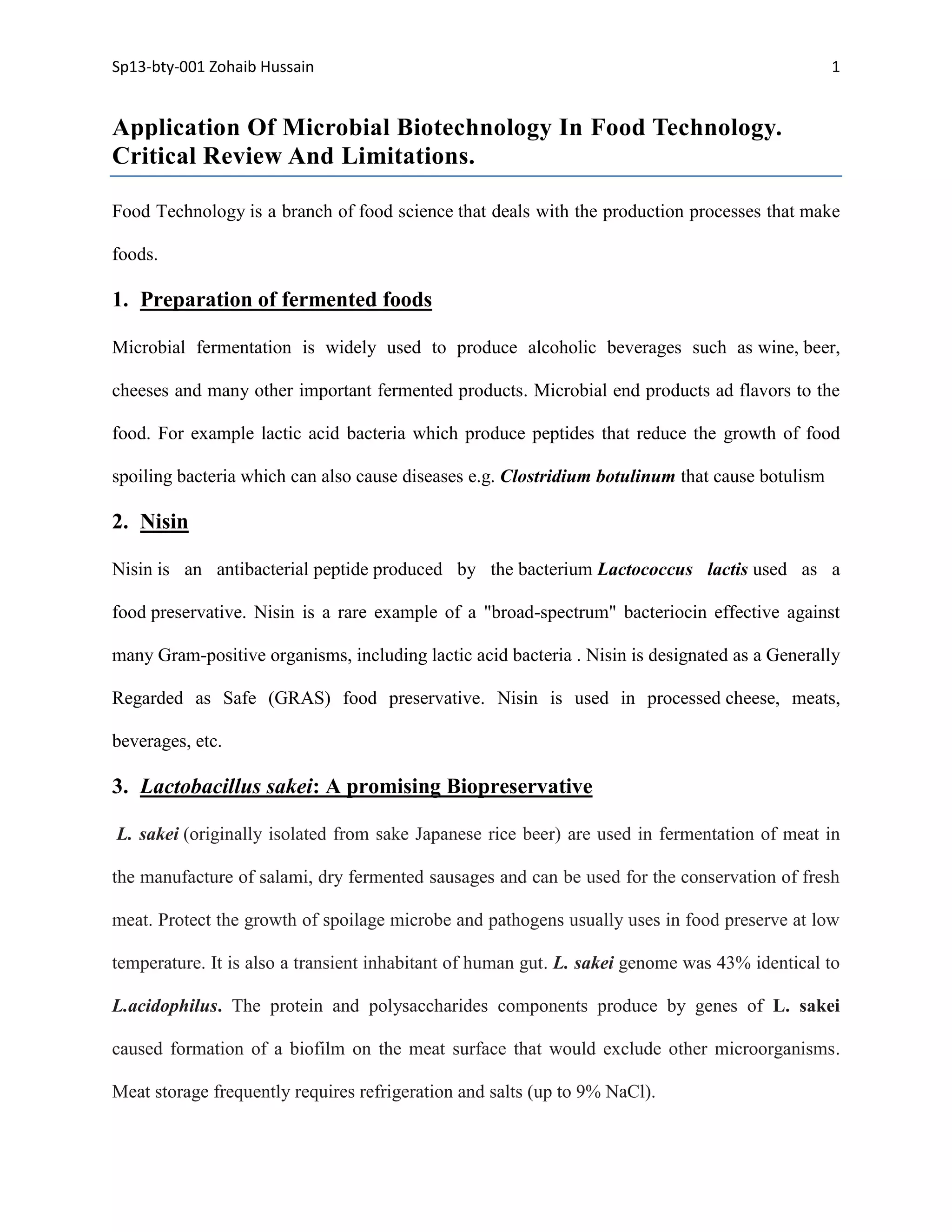 Application of Microbial Biotechnology in Food Technology, Critical ...