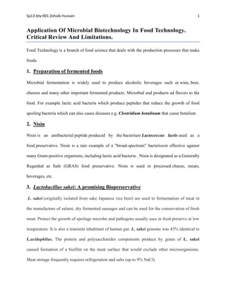 Application of Microbial Biotechnology in Food Technology, Critical ...