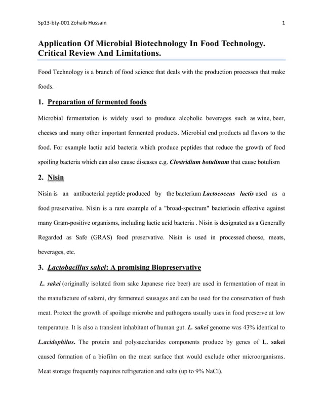 Application of Microbial Biotechnology in Food Technology, Critical ...