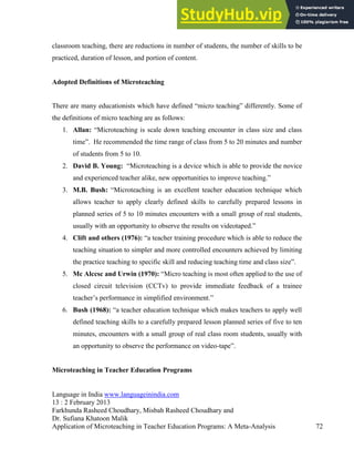 Application Of Micro Teaching In Teacher Education Programs A Meta-Analysis | PDF