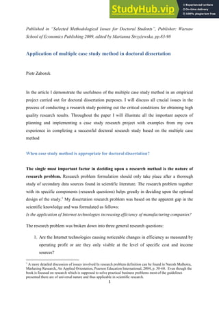 Application Of Multiple Case Study Method In Doctoral Dissertation | PDF