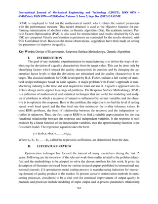 Application of non traditional optimization for quality improvement in ...