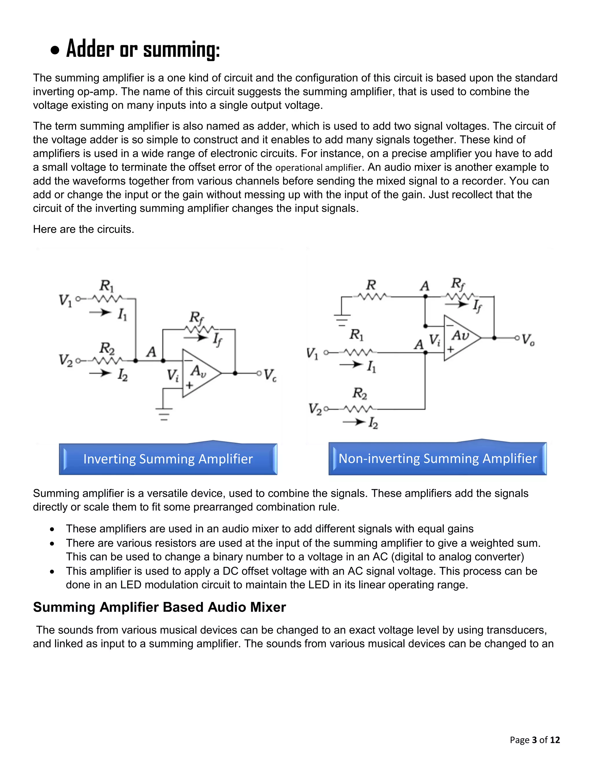 Application of operational amplifier | PDF