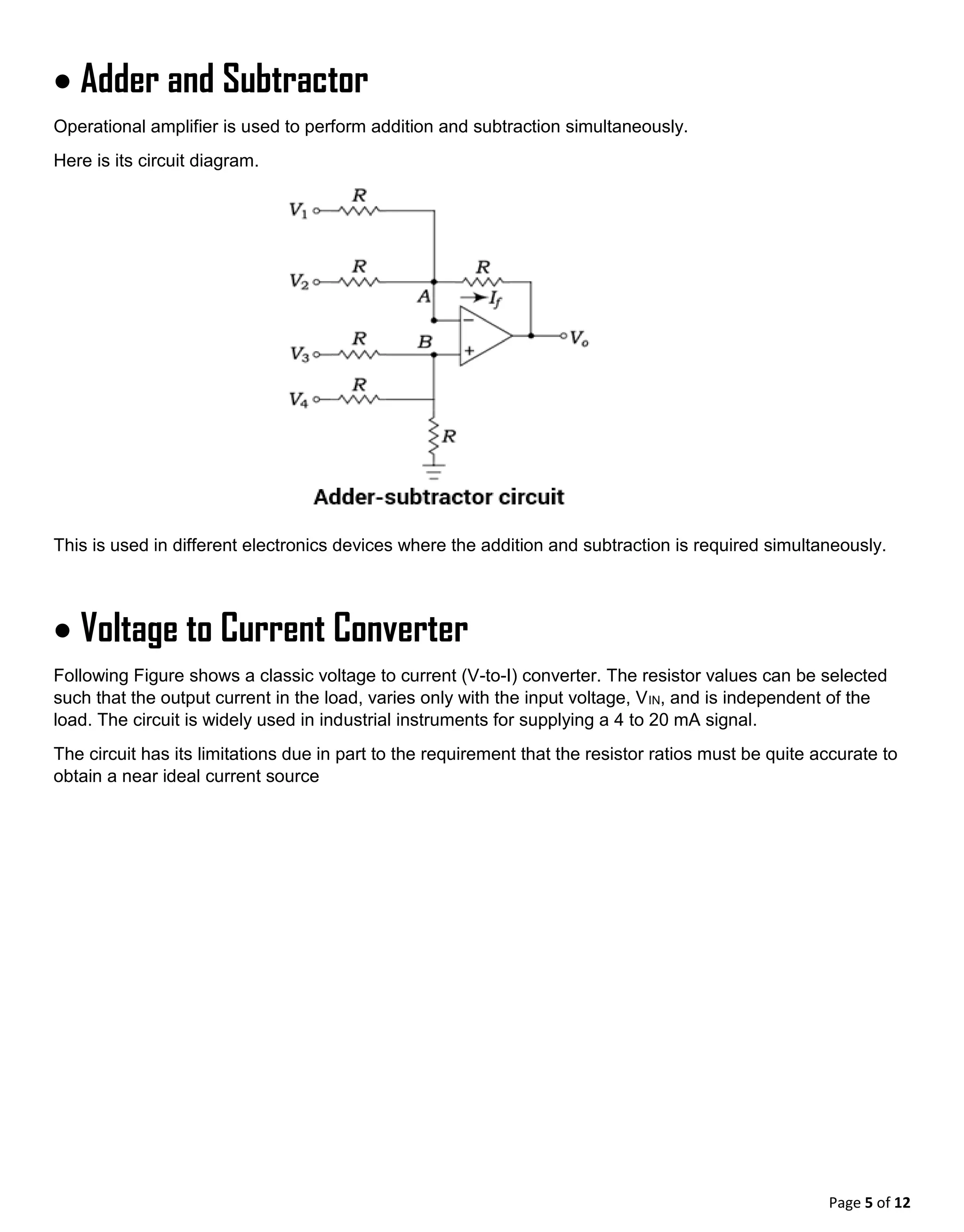 Application of operational amplifier | PDF