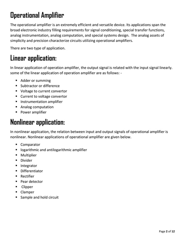 Application of operational amplifier | PDF