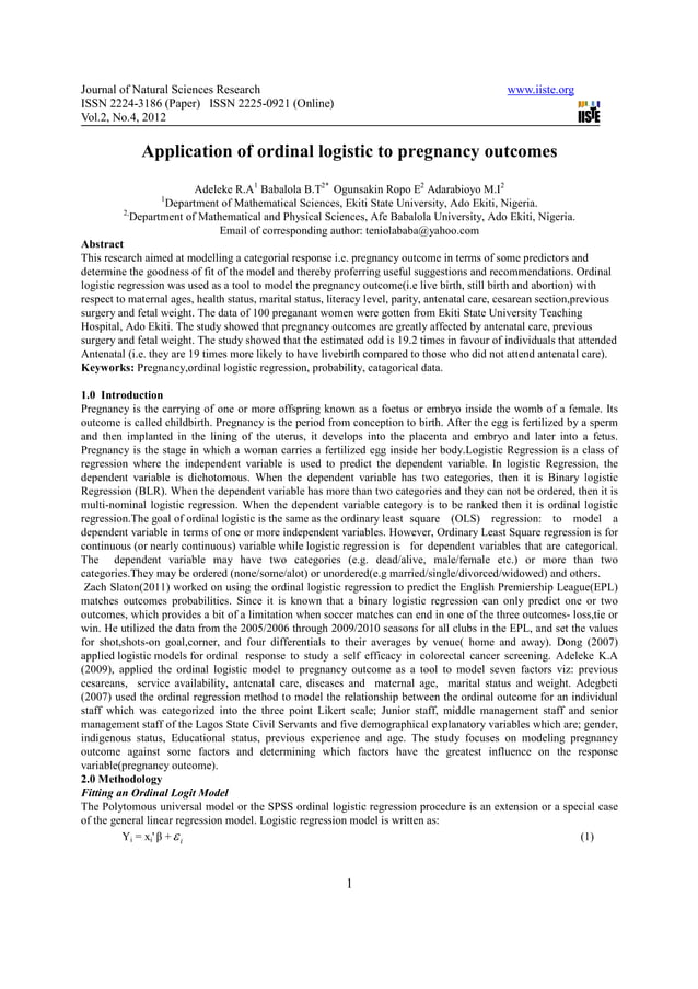 Application of ordinal logistic to pregnancy outcomes | PDF