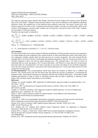 Application of ordinal logistic to pregnancy outcomes | PDF