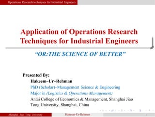 Application of or for industrial engineers | PPT