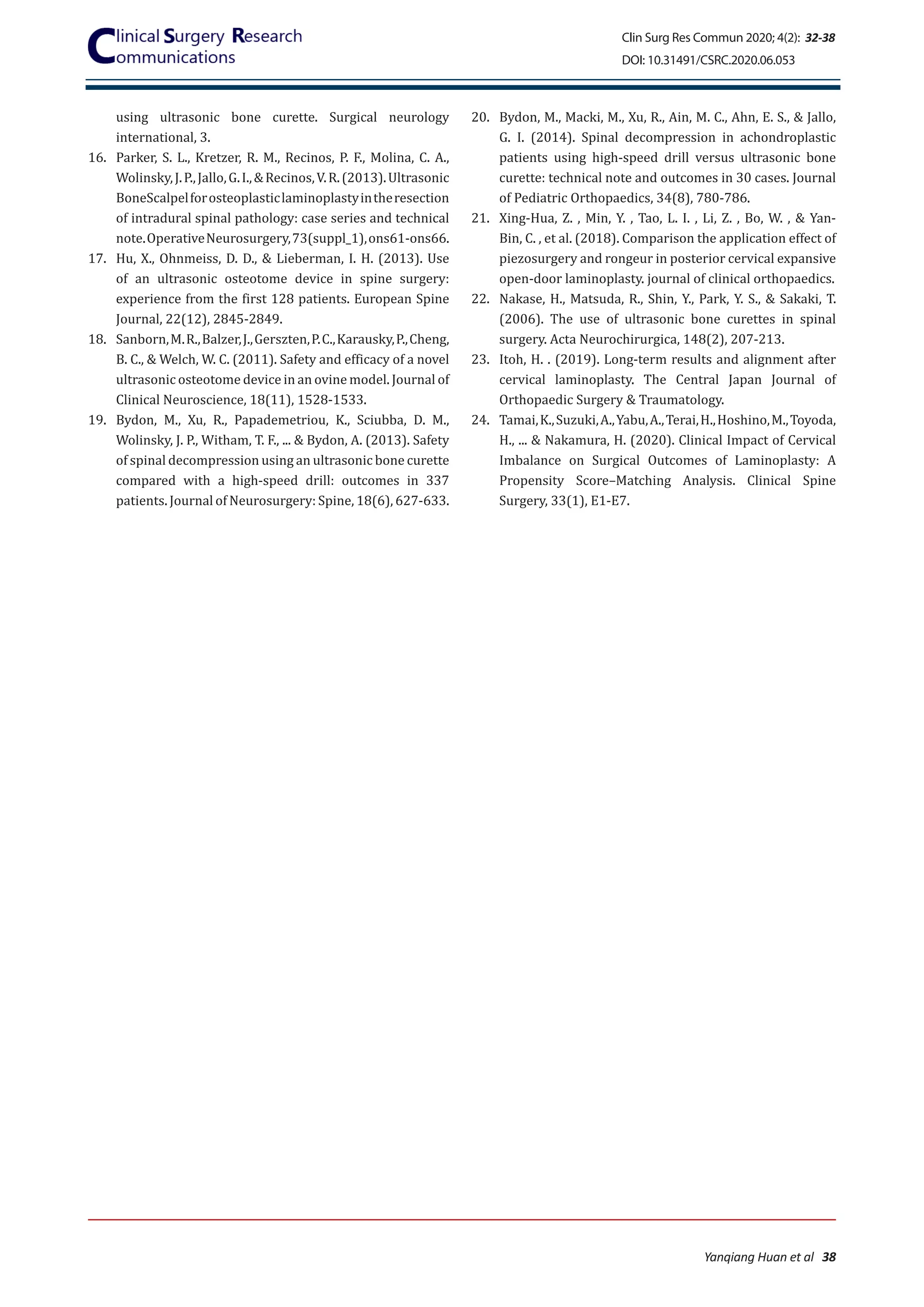 Application of piezosurgery osteotomy in cervical laminoplasty ...