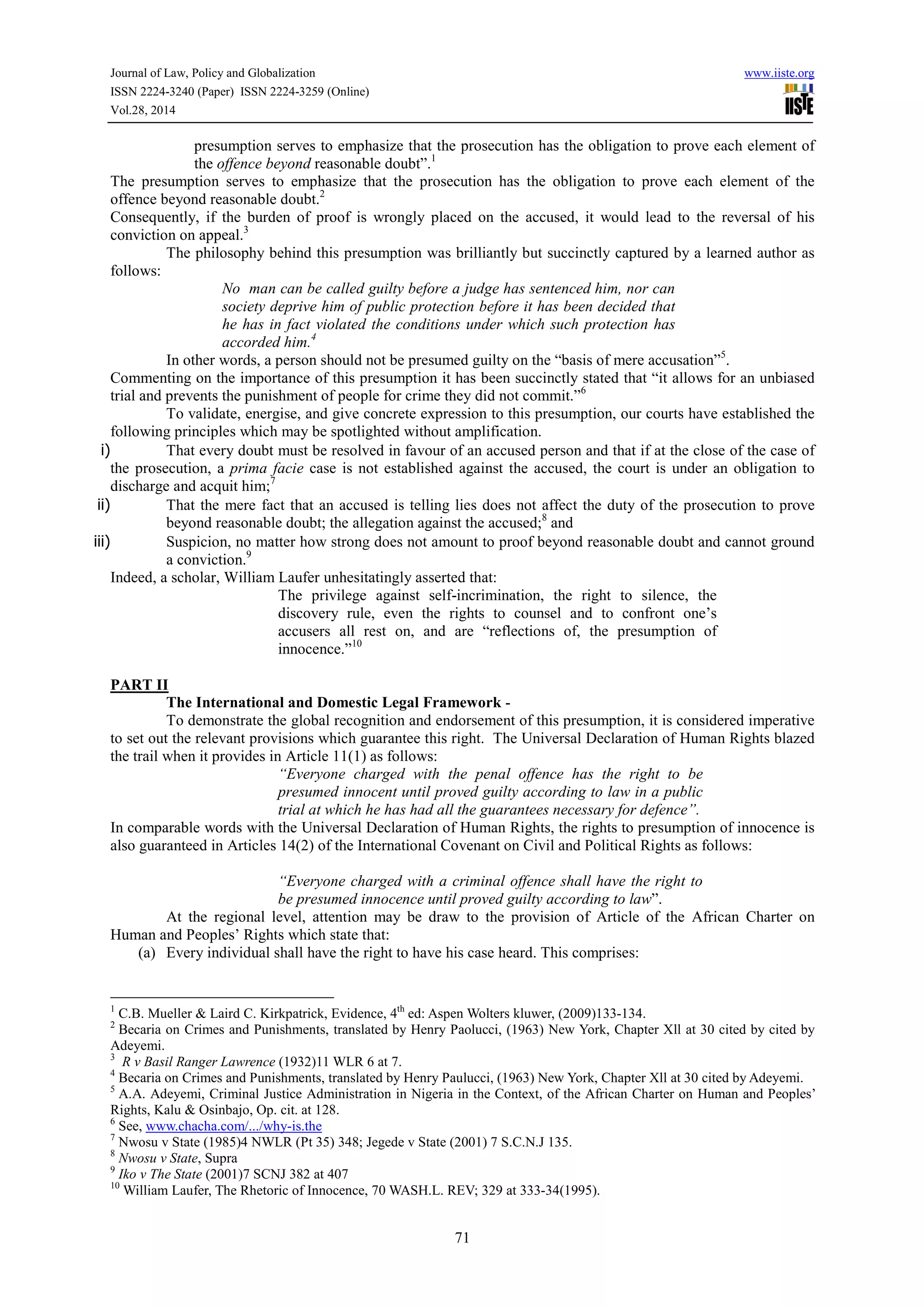 Application of presumption of innocence in nigeria | PDF | Crime ...