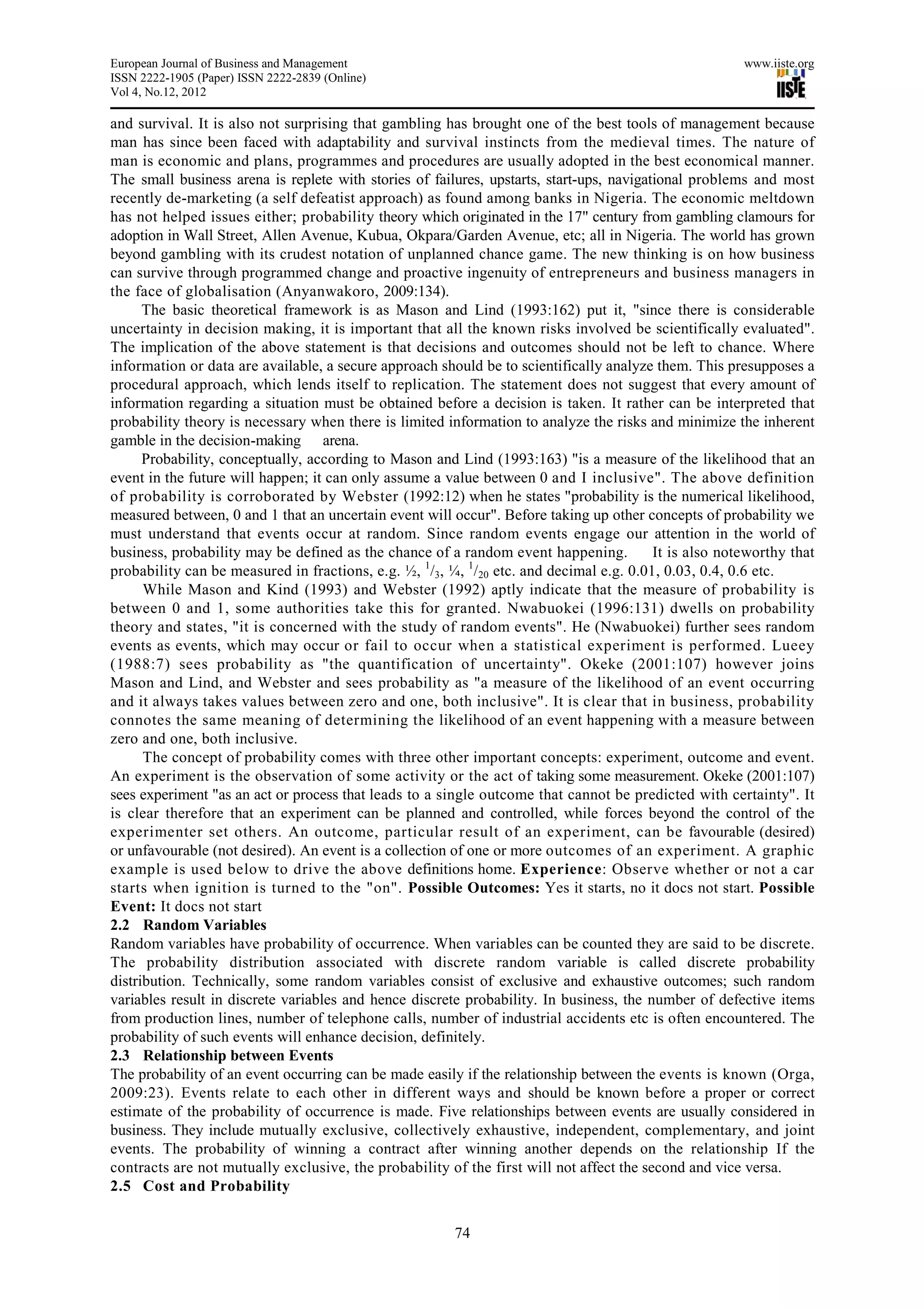 Application of probability theory in small business management in ...