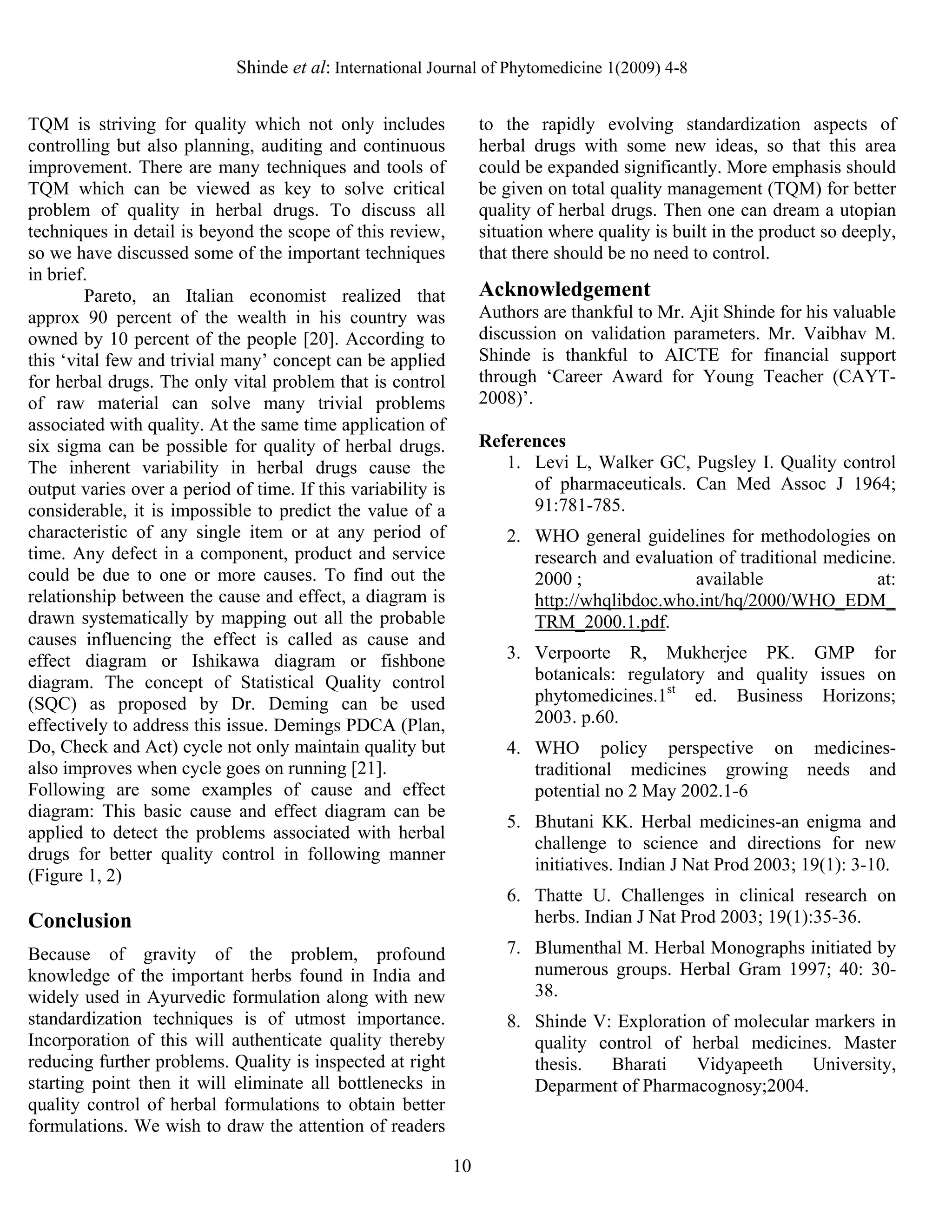 Application of quality control principles to herbal drugs | PDF