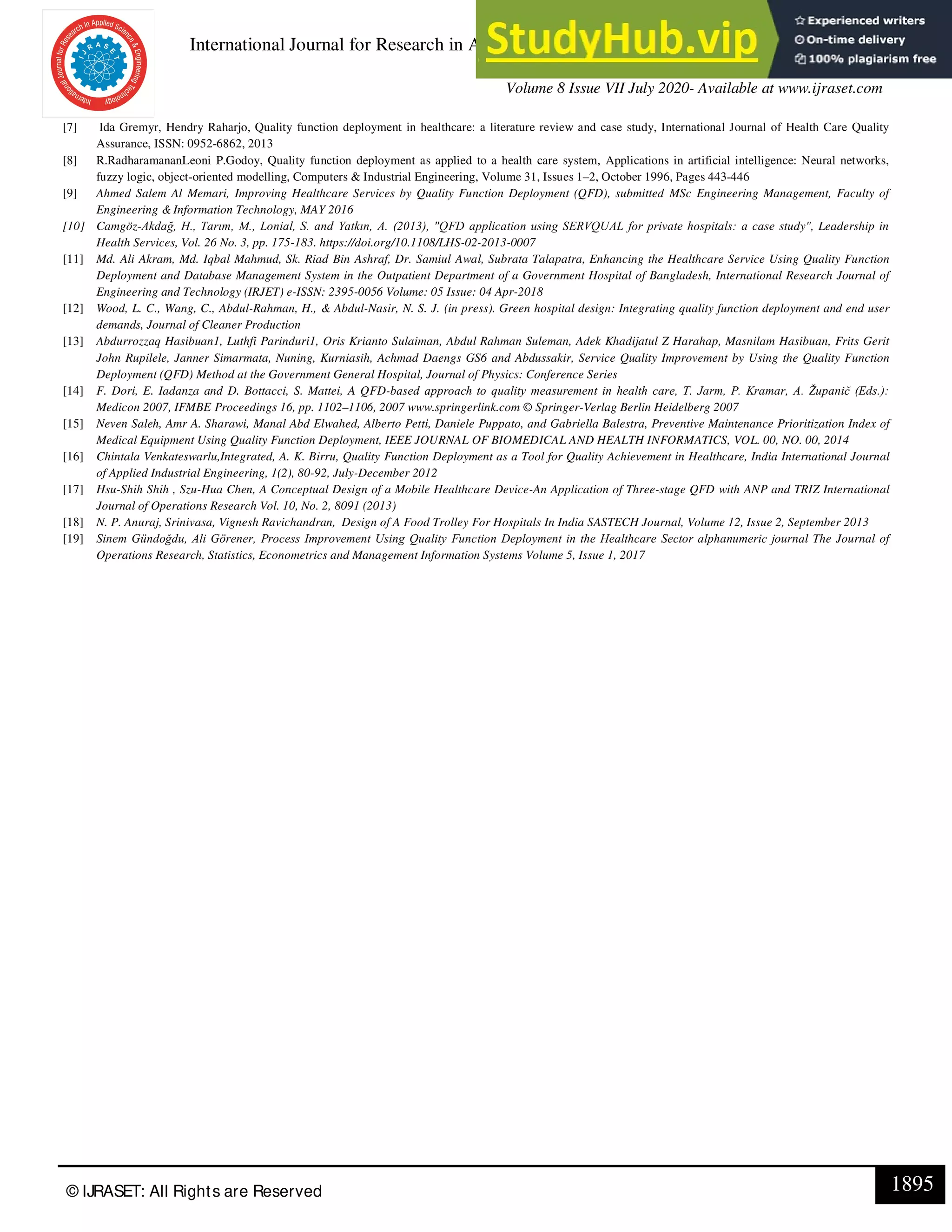 Application Of Quality Function Deployment In Healthcare Services A Review | PDF