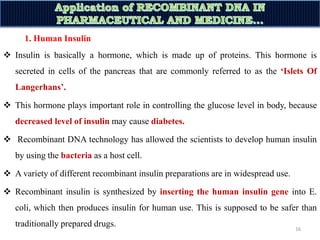 Application of recombinant dna in the pharmaceutical and medical fields ...