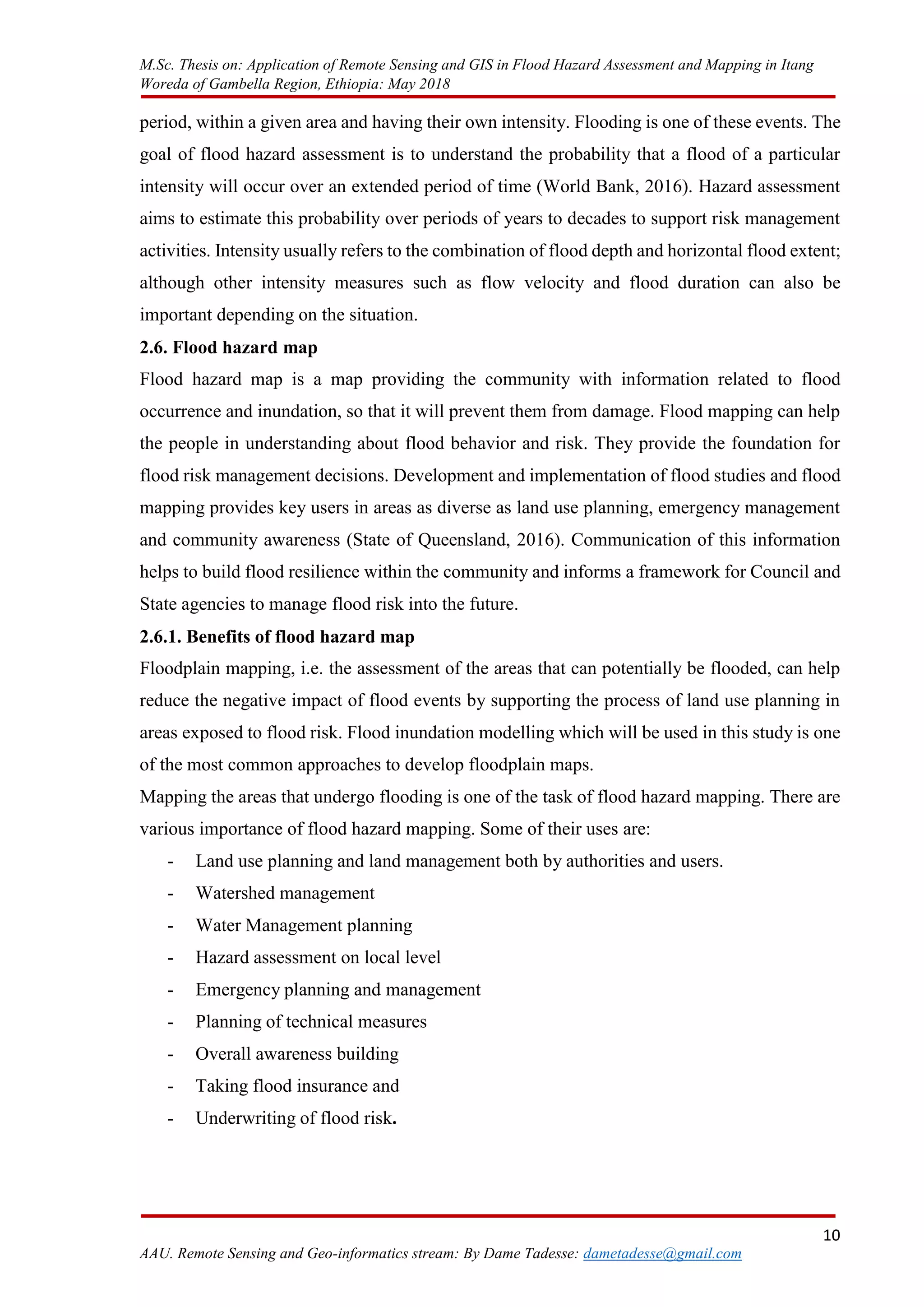 APPLICATION OF REMOTE SENSING AND GIS IN FLOOD HAZARD assesment and ...