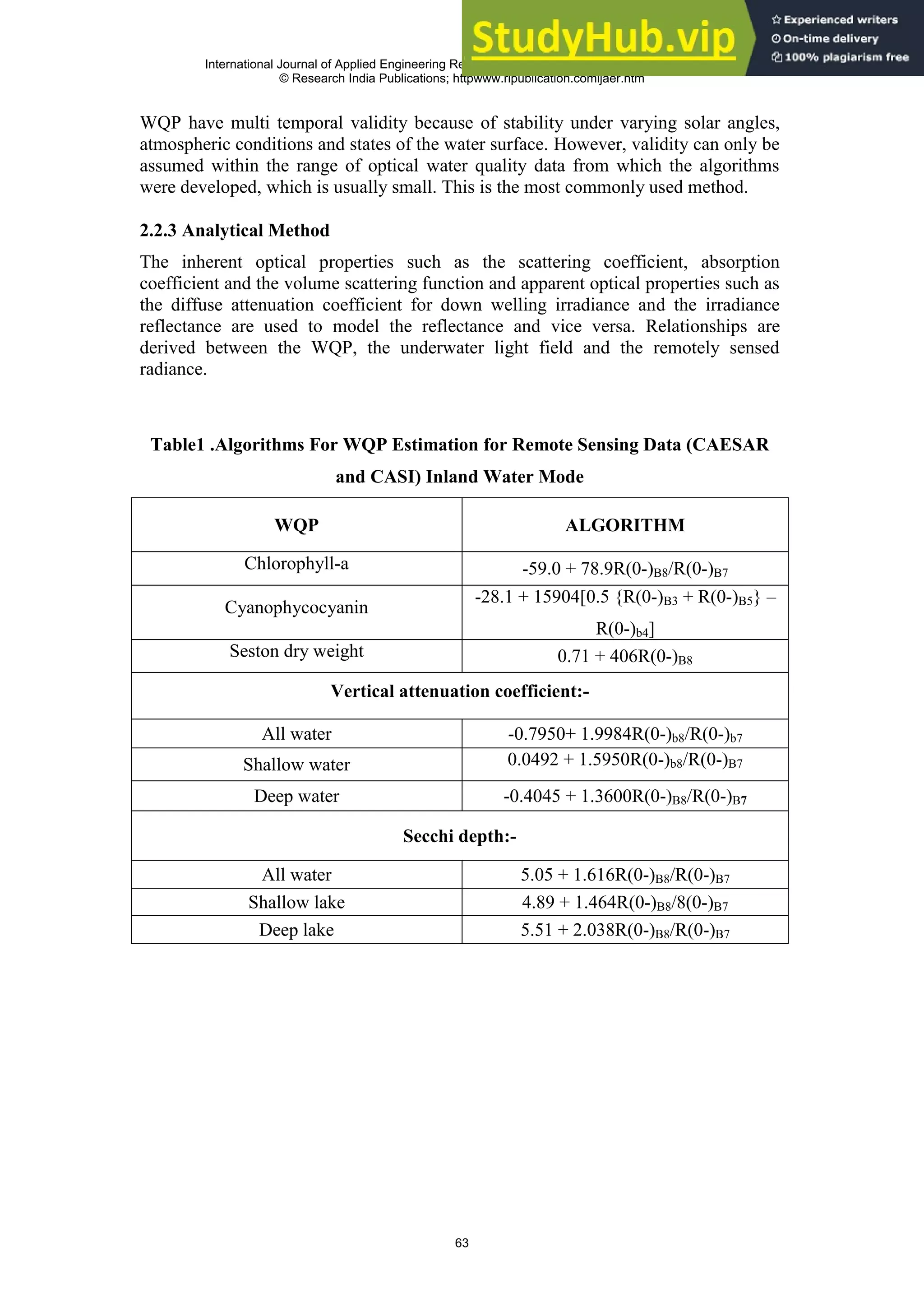 APPLICATION OF REMOTE SENSING AND GIS IN WATER QUALITY ASSESSMENT ...