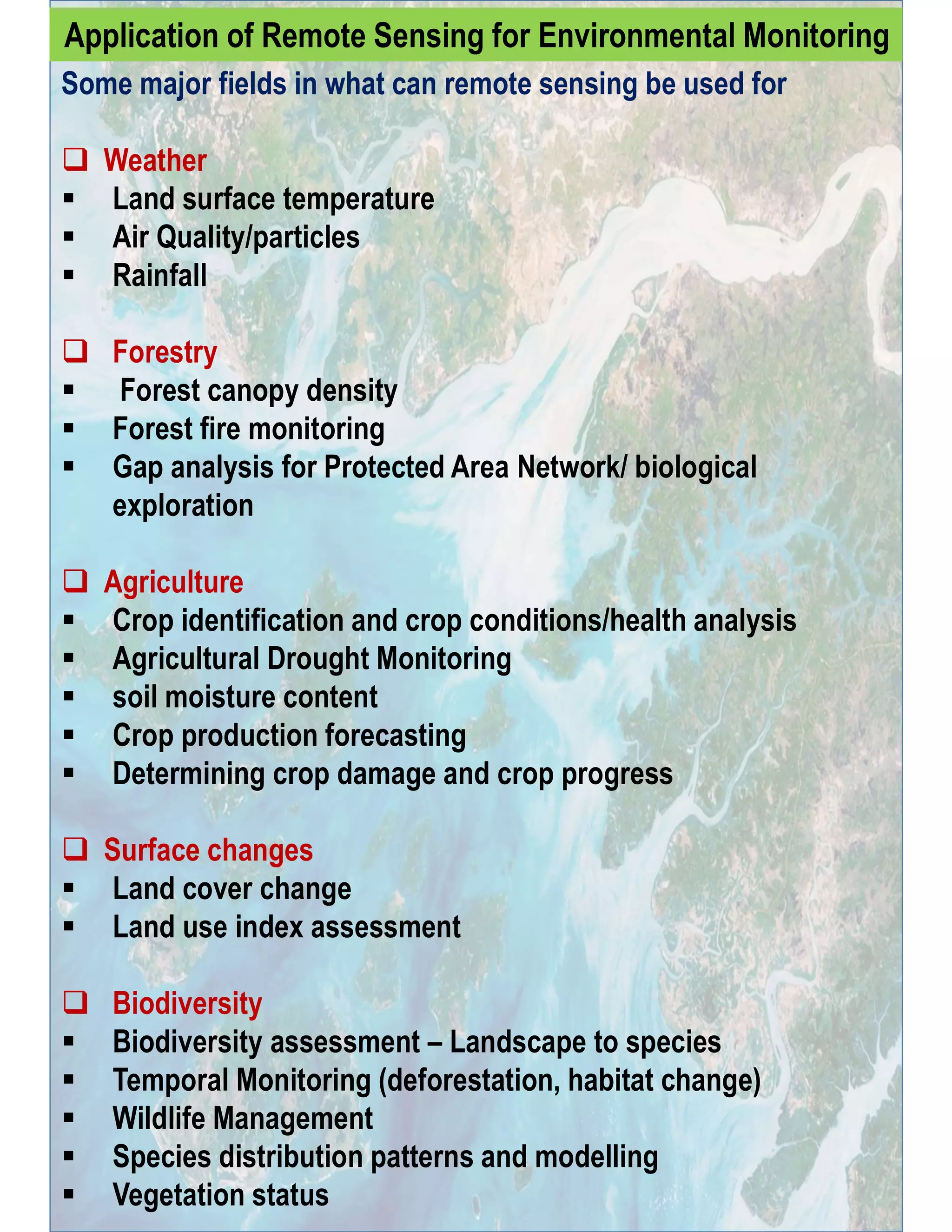 Application Of Remote Sensing For Environmental Monitoring Pdf Geography Science