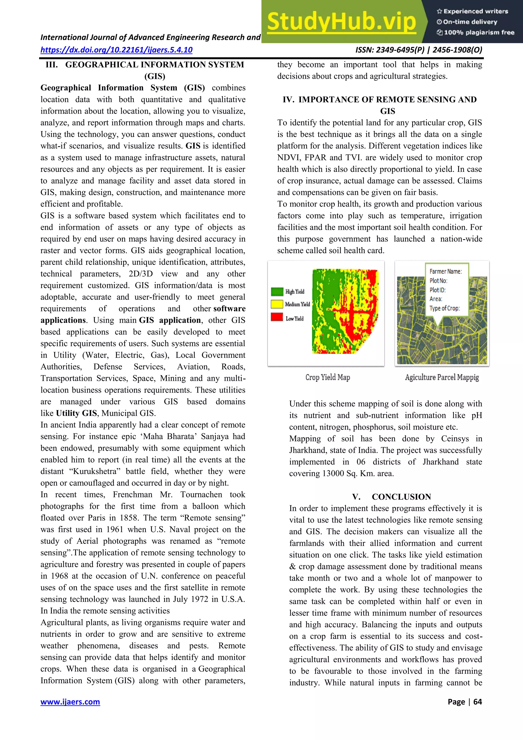 Application of Remote Sensing GIS in Agriculture.pdf | Agriculture | Industries