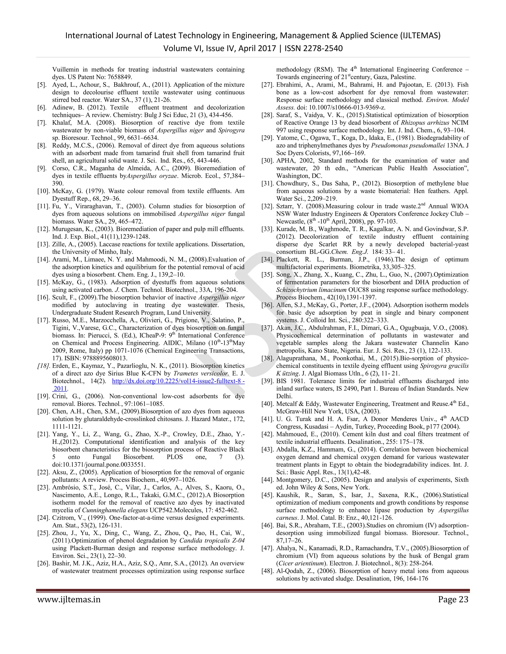 Application of response surface methodology for biosorption of reactive ...