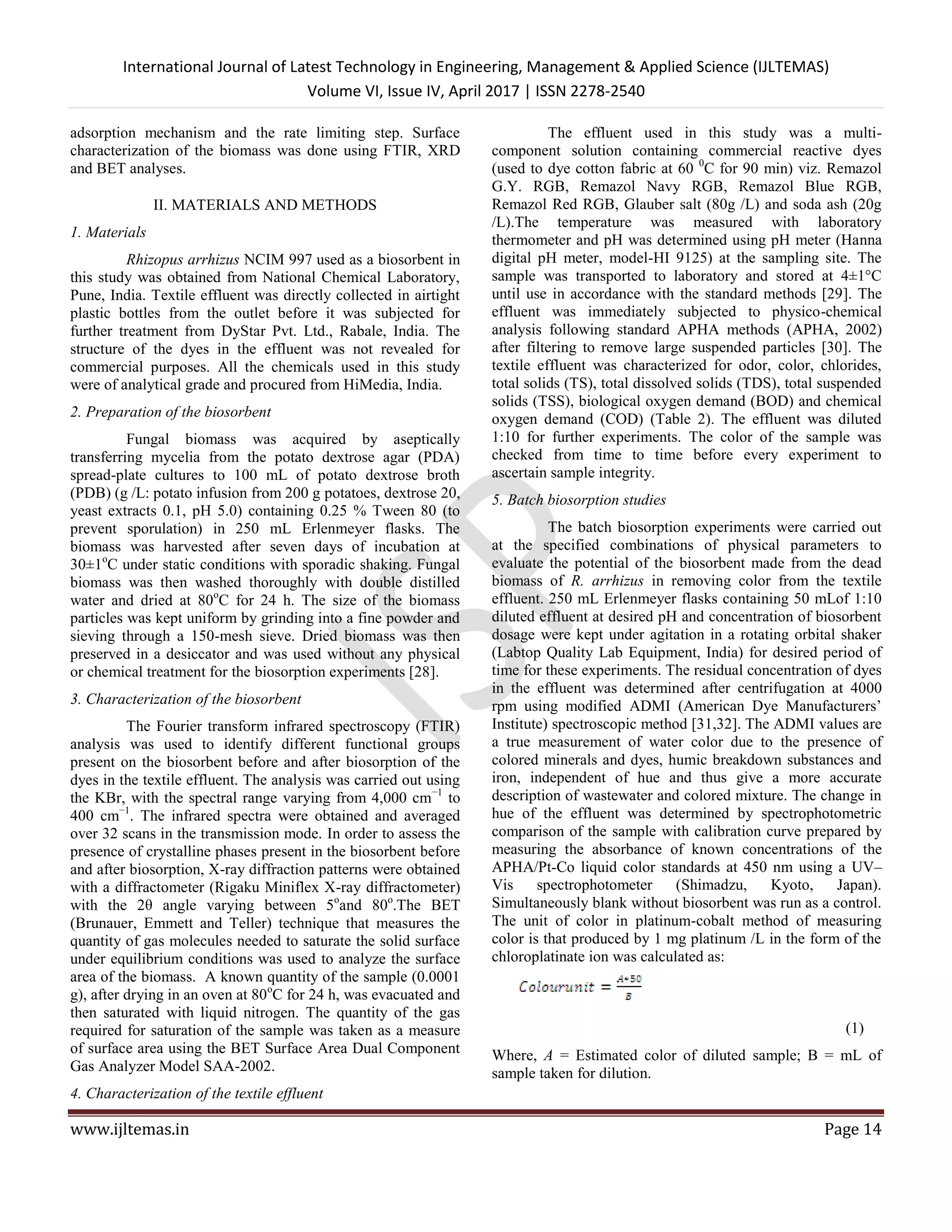Application of response surface methodology for biosorption of reactive dyes from textile ...