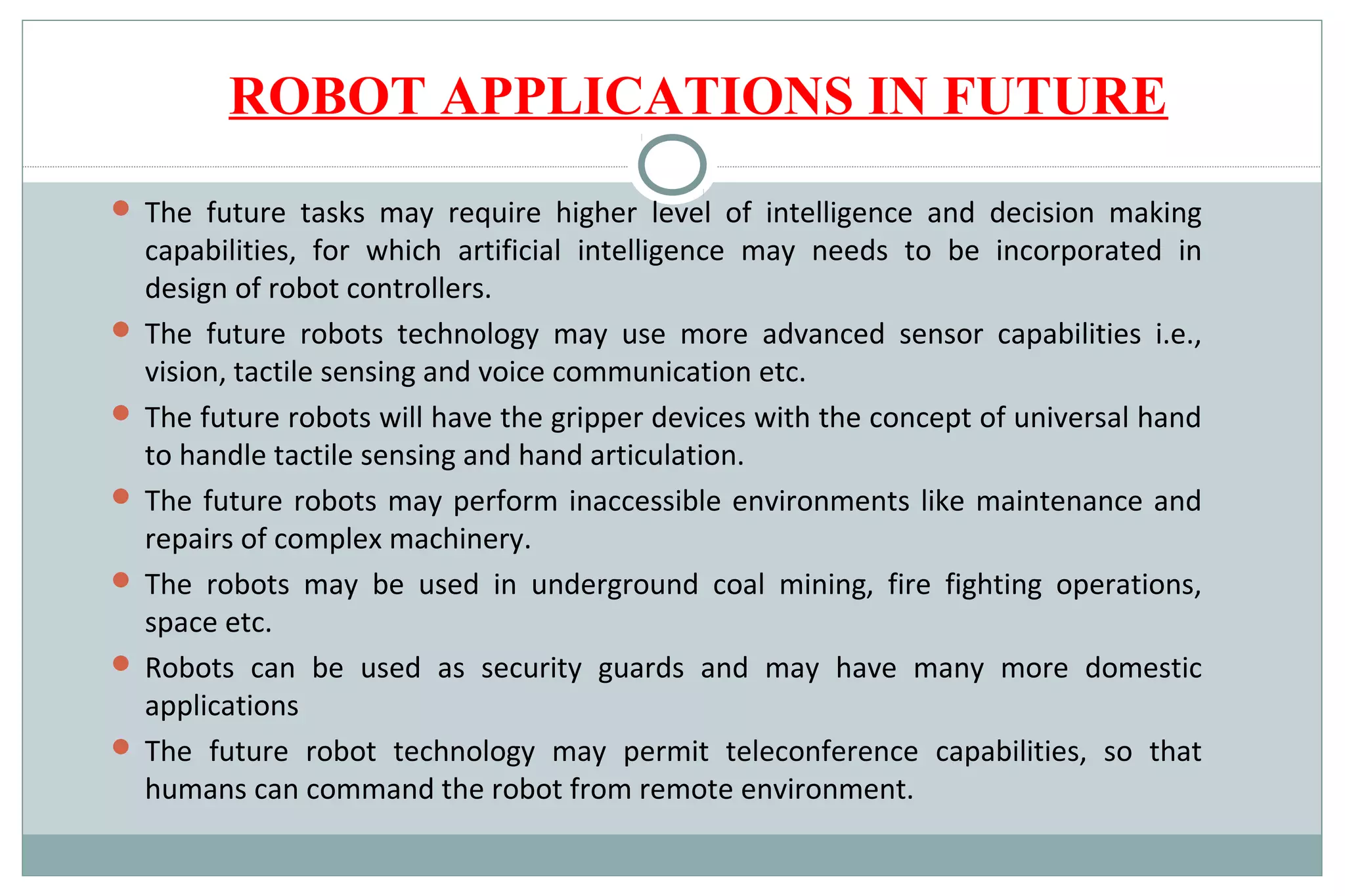 Application of robots | PPT | Robotics | Technology & Computing