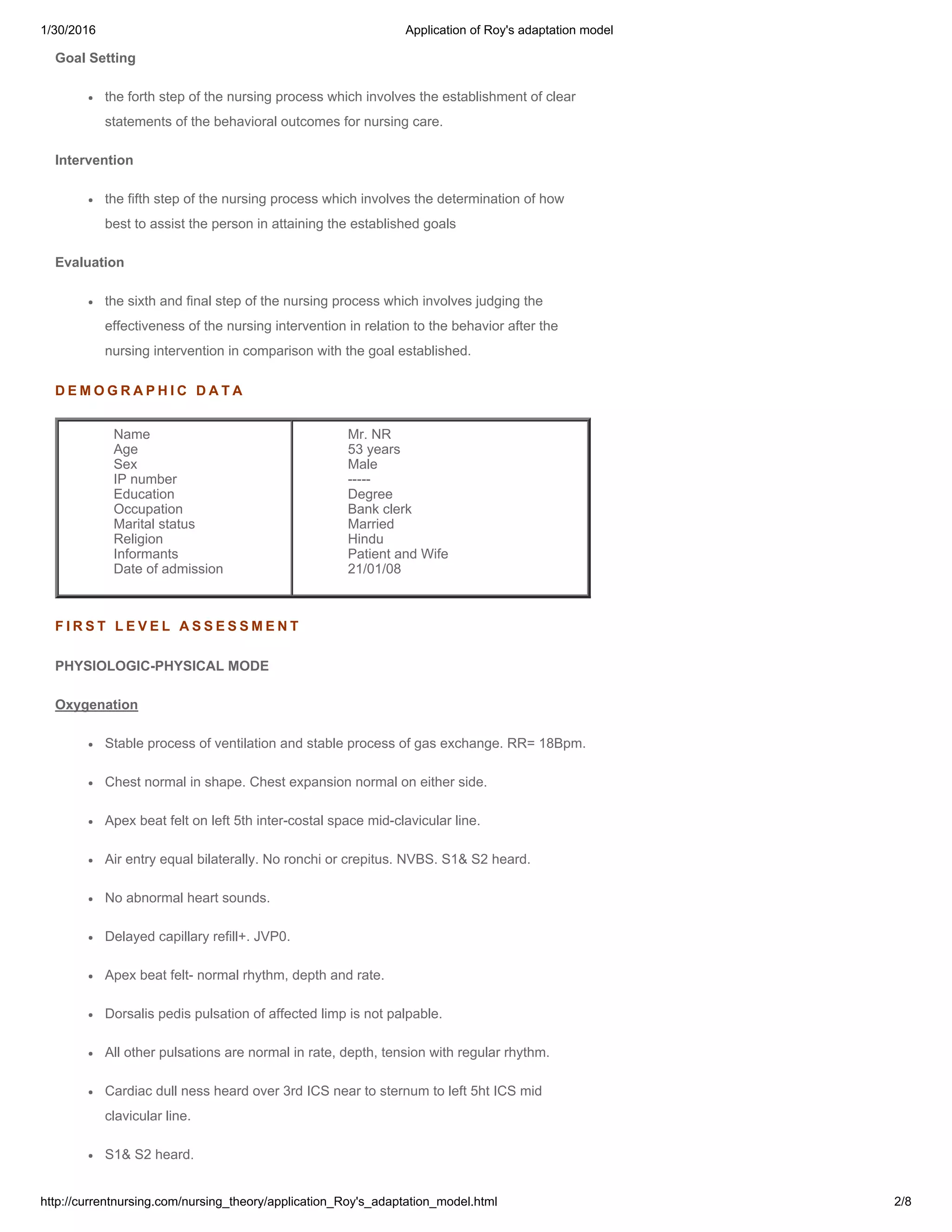 Application of roy's adaptation model | PDF