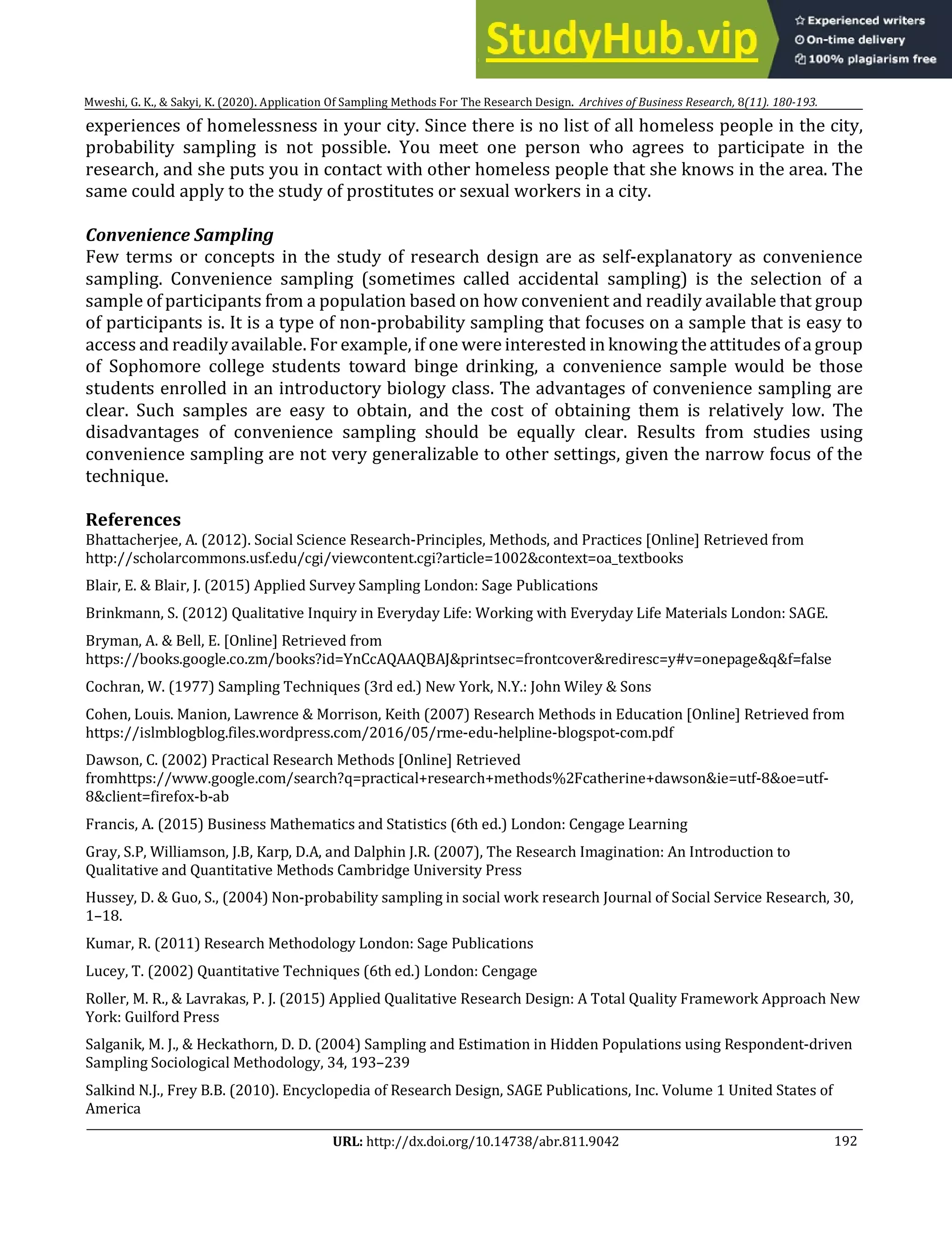 Application Of Sampling Methods For The Research Design | PDF