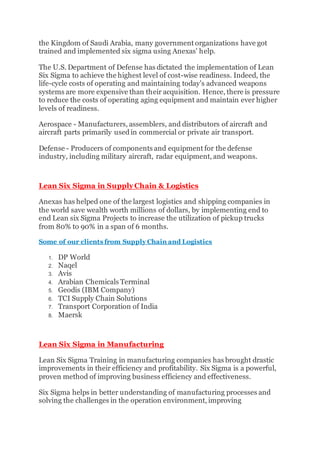 What are the different industries where Six Sigma can be applied? | DOCX