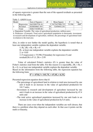 Application Of Statistical Methods In Analysis Of Agriculture ...