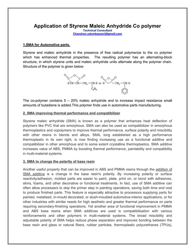 Application of styrene maleic anhydride copolymer | PDF | Chemistry ...