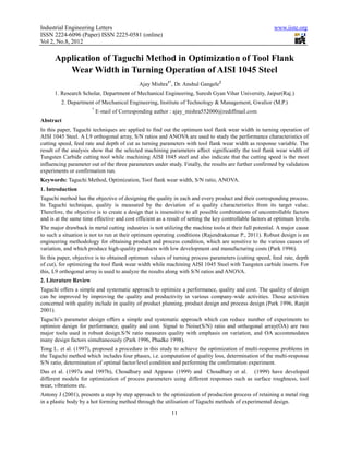 Application of taguchi method in optimization of tool flank wear width in turning operation of ...
