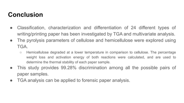 Application of TGA in Paper Analysis in Forensic Application | PPT