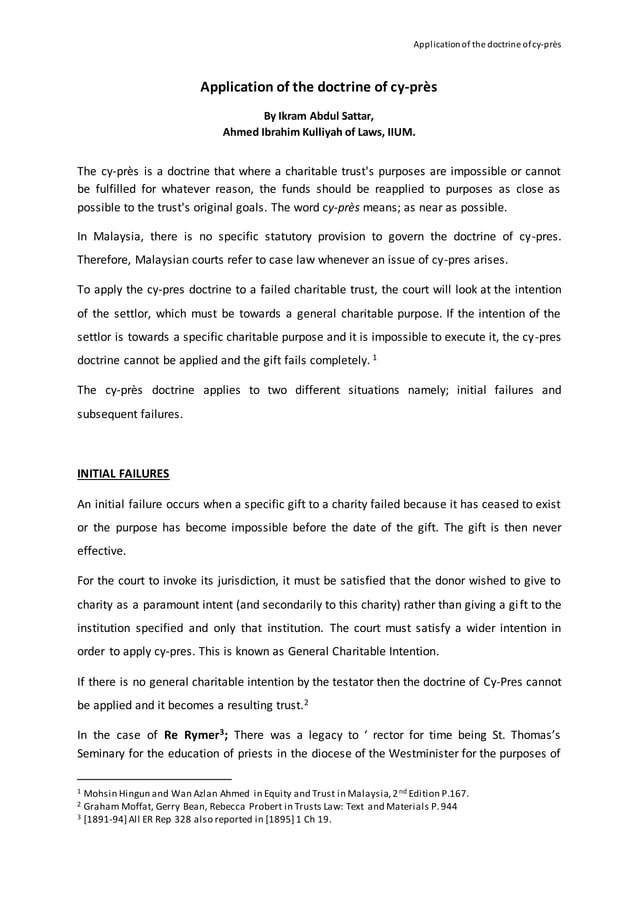 Application of the doctrine of cy-pres | DOCX | Law