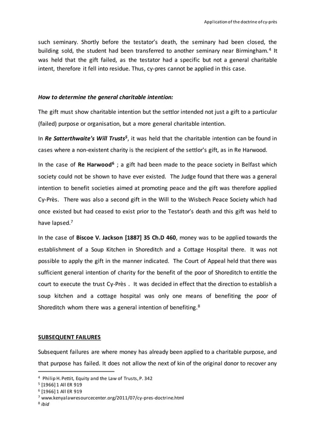 Application of the doctrine of cy-pres | DOCX | Law