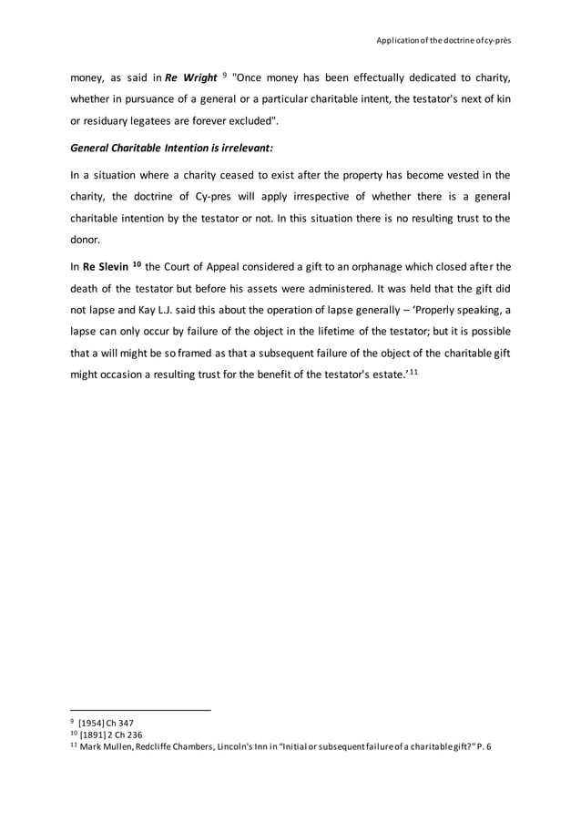 Application of the doctrine of cy-pres | DOCX | Law