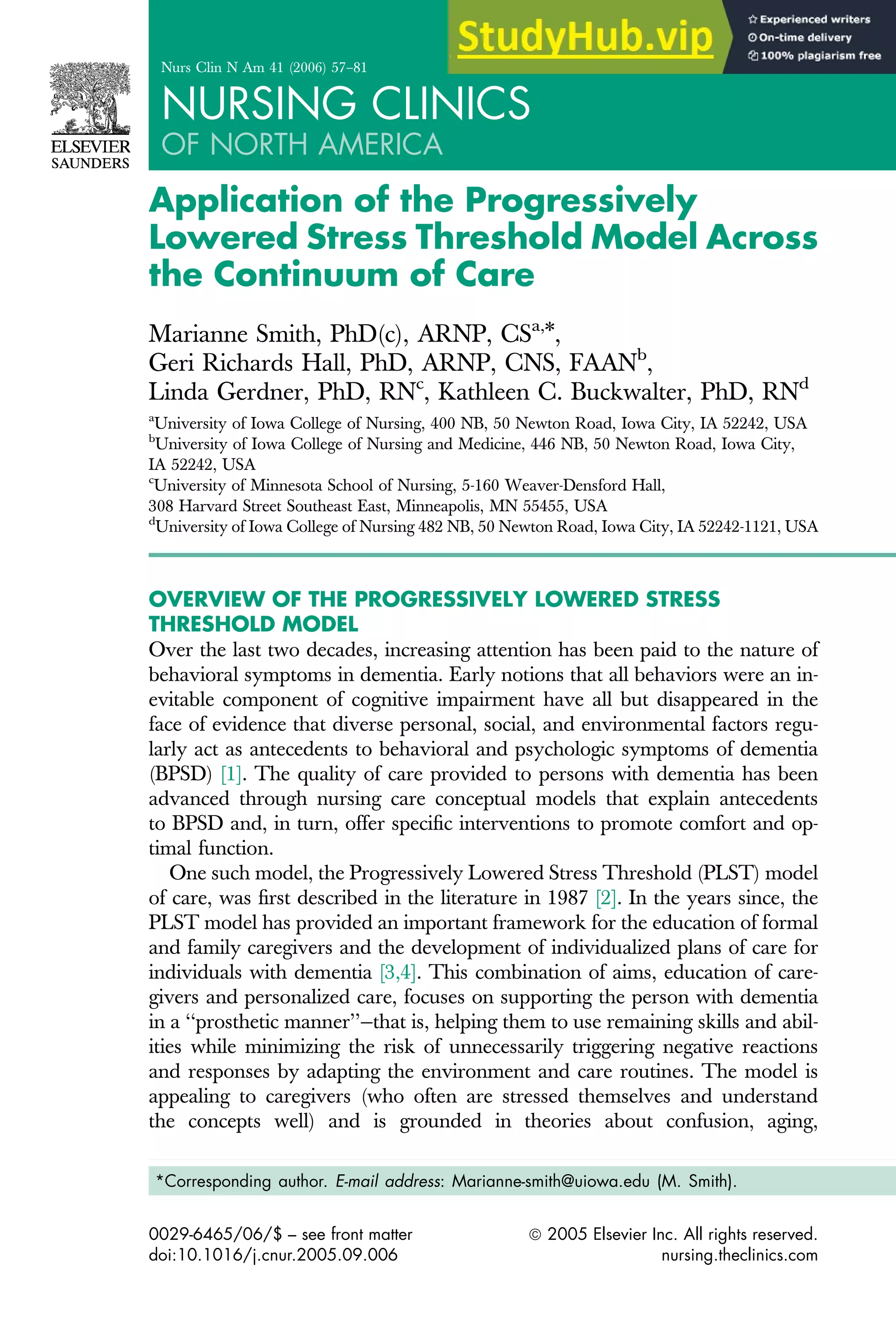 Application Of The Progressively Lowered Stress Threshold Model Across ...