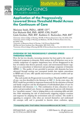 Application Of The Progressively Lowered Stress Threshold Model Across ...