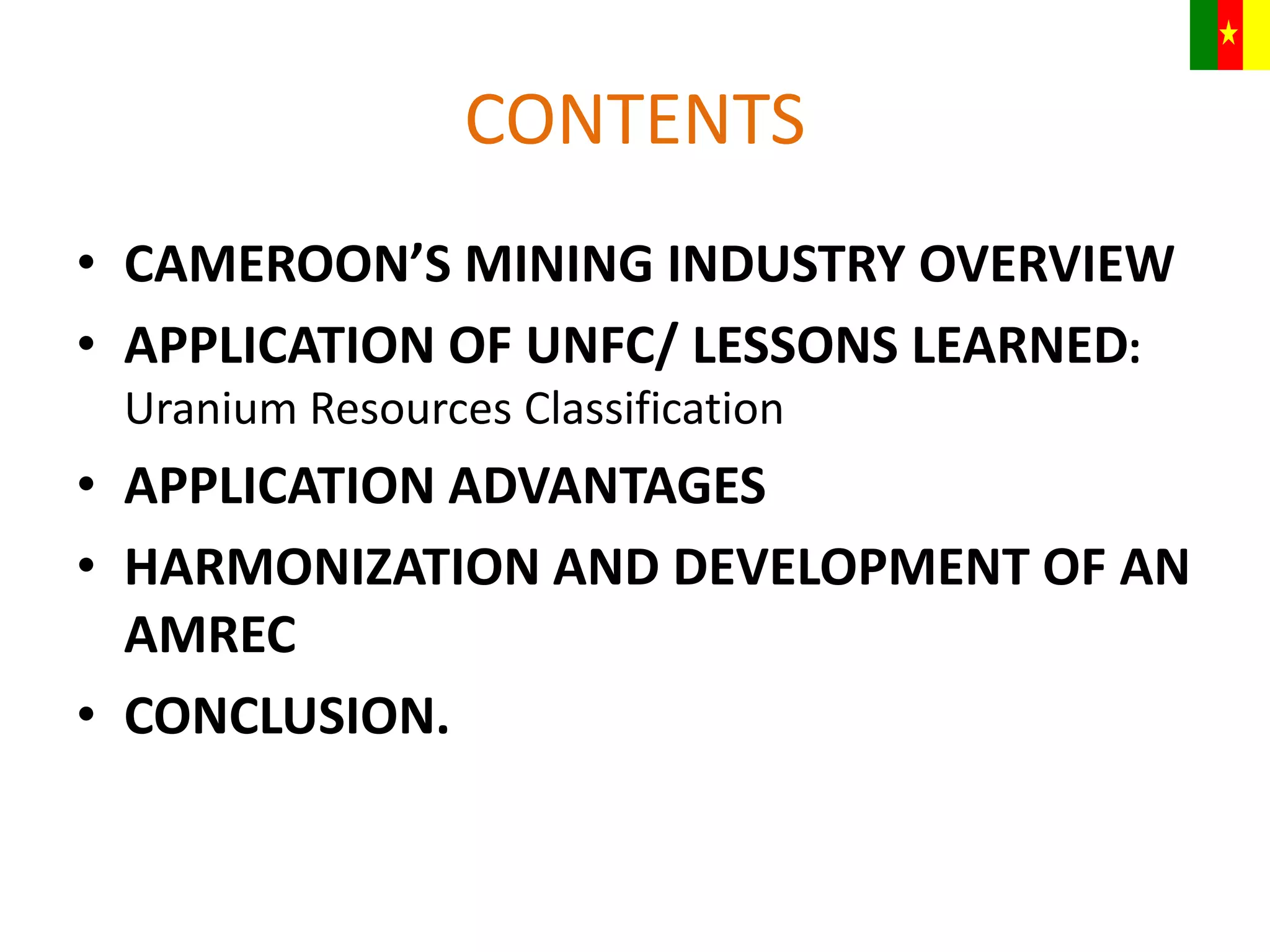 Application of UNFC and lessons learned experiences from Cameroon | PPTX