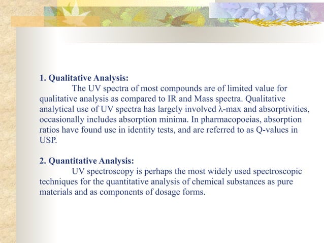 Application of UV Visible spectroscopy in pharmaceuticals | PPT