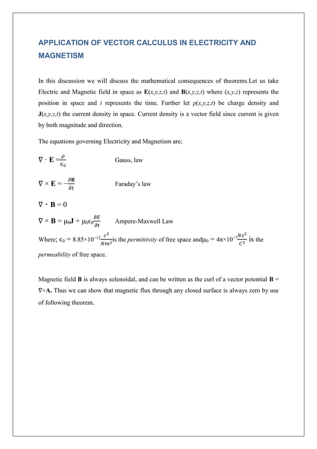 Application of vector integration | DOCX | Physics | Science