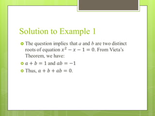 Application of vieta’s theorem | PPSX