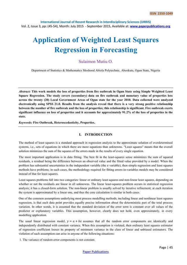 Application of Weighted Least Squares Regression in Forecasting | PDF
